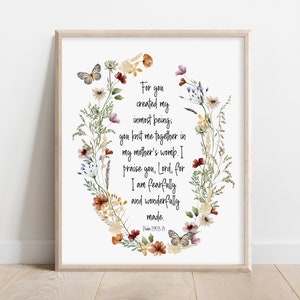 Psalm 139:14, Bible Verse Wall Art, Scripture Print, Fearfully and ...