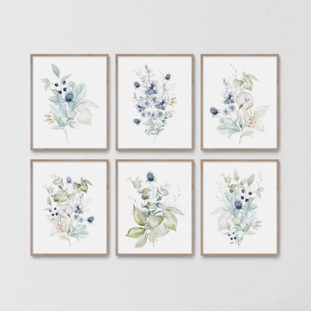 Blue Flowers, Wildflower Bouquet, Floral Bouquet, Blue Botanical Print ...