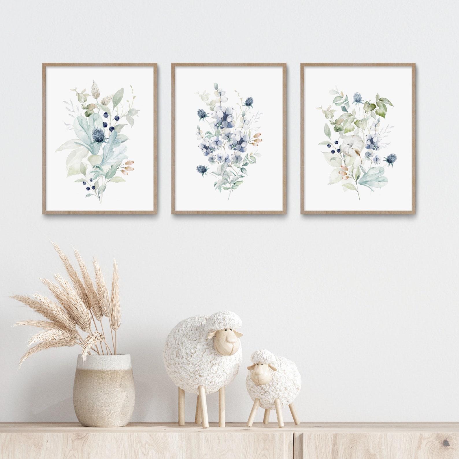 Blue Flowers Wildflower Bouquet Floral Bouquet Set of 3 - Etsy