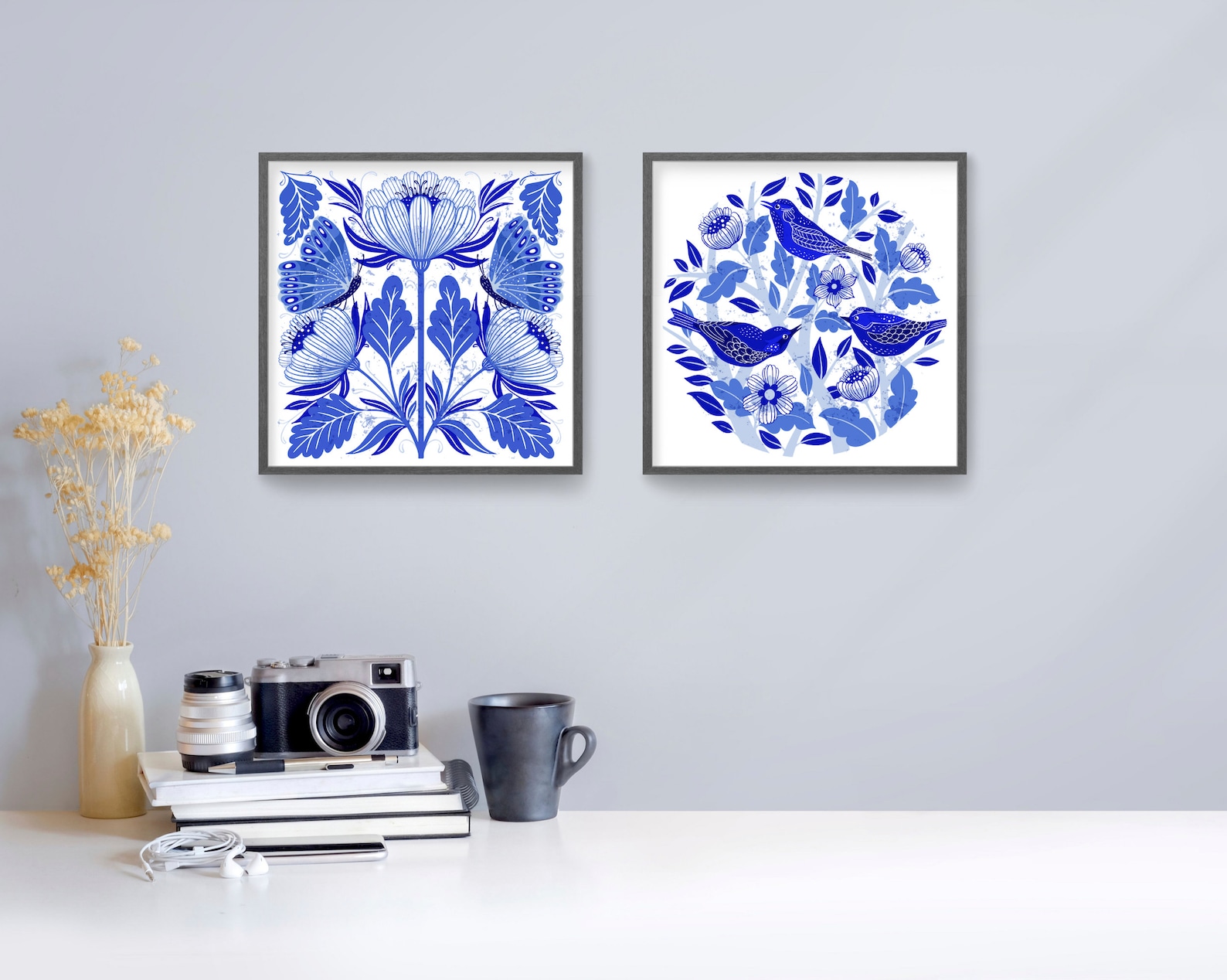 Delft Blue Wall Art Holland Painting Scandinavian Folk Art | Etsy