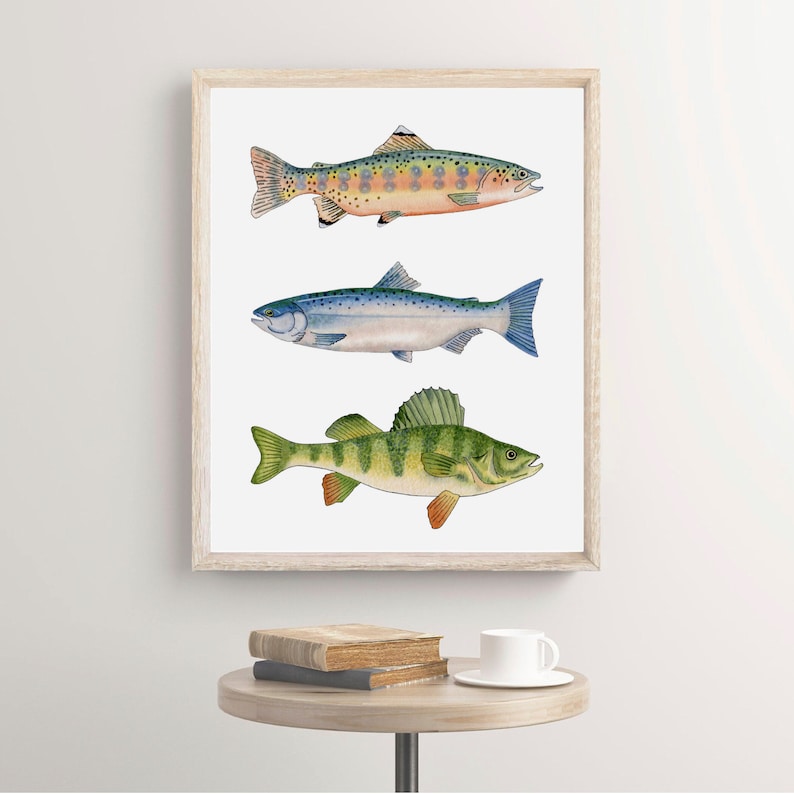 Watercolor Fish Art, Colorful Fish Painting, Home Decor Gift, Fisherman ...