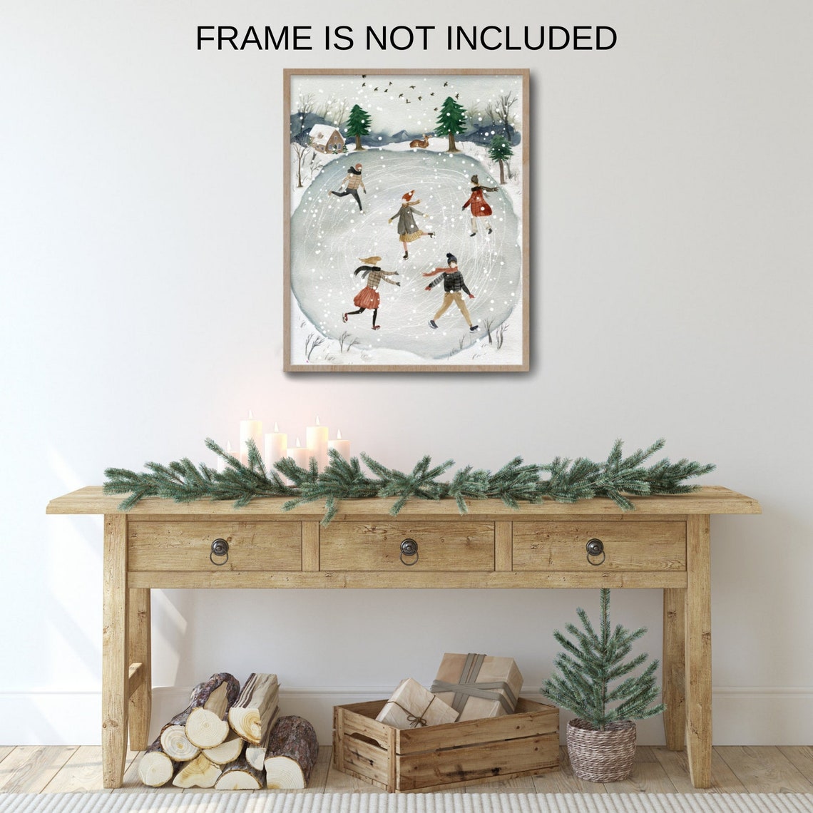 Winter Decor Ice Skating Living Room Wall Art Rustic - Etsy