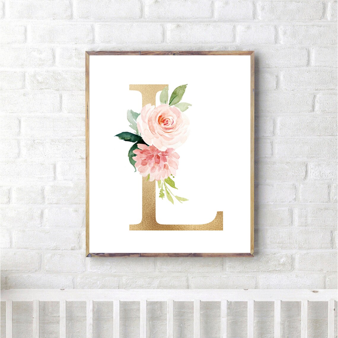 Floral Letter Print Blush and Gold Initial L Monogram - Etsy