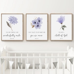 Christian Nursery Decor, Kids Bible Verse Wall Art, Watercolor Flowers ...