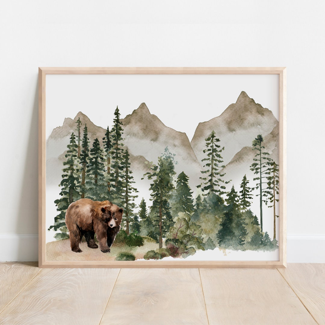 Wildlife Art, Watercolor Landscape Painting, Rustic Cabin Decor, Home ...