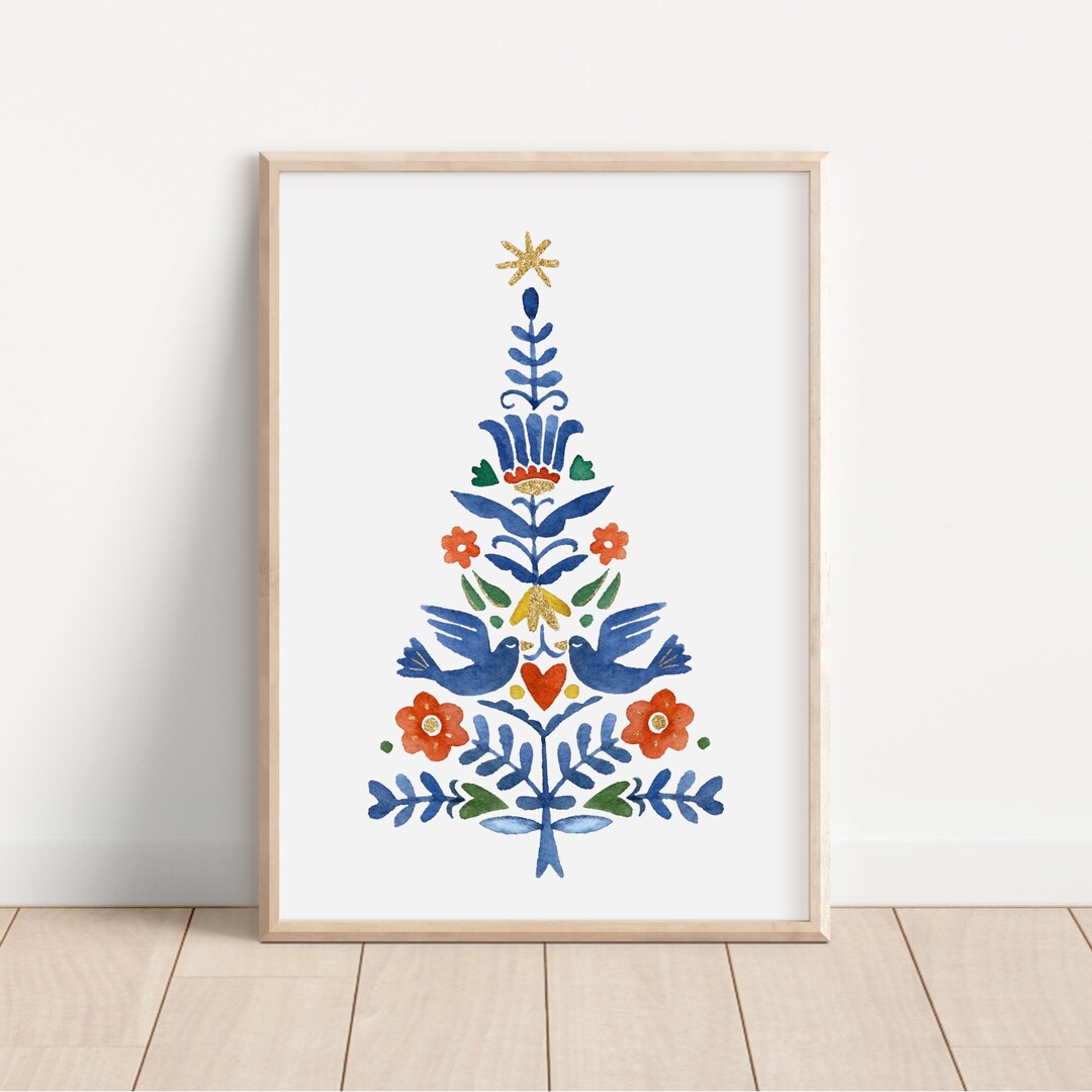 Scandinavian Christmas Print, Watercolor Christmas Tree, Christmas ...