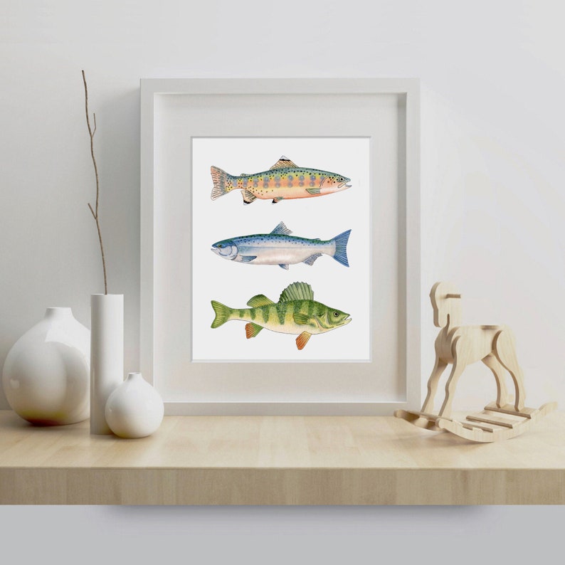 Watercolor Fish Art, Colorful Fish Painting, Home Decor Gift, Fisherman ...