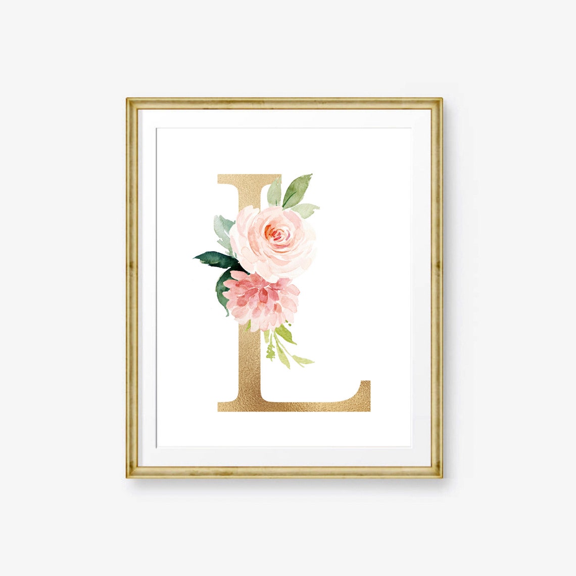 Floral Letter Print Blush and Gold Initial L Monogram - Etsy