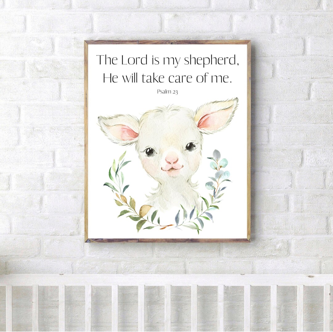 Kids Bible Verse Wall Art, Psalm 23, Watercolor Animal Print, Girl Room ...