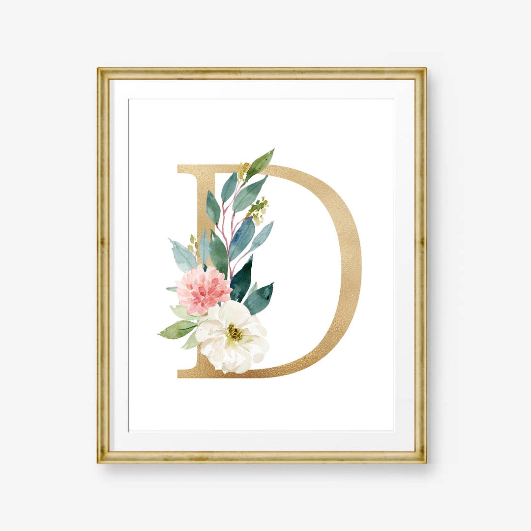 Boho Nursery Print Watercolor Initial D Gold Foil Letter - Etsy