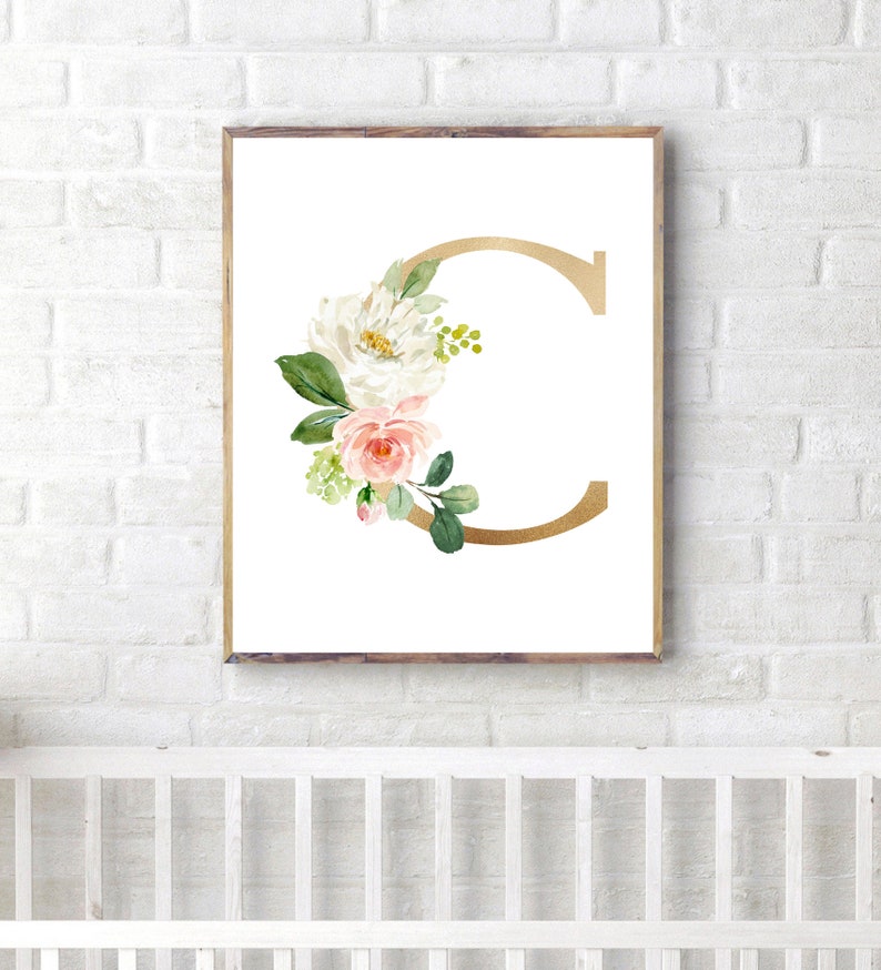 Boho Nursery Print Watercolor Initial C Gold Foil Letter - Etsy