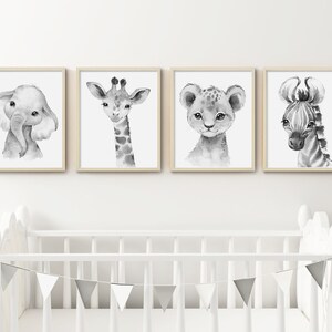 Safari Nursery Decor, Watercolor Animal Prints, Black and White Nursery ...