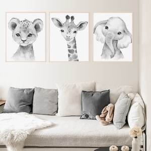 Safari Nursery Decor, Watercolor Animal Prints, Black and White Nursery ...