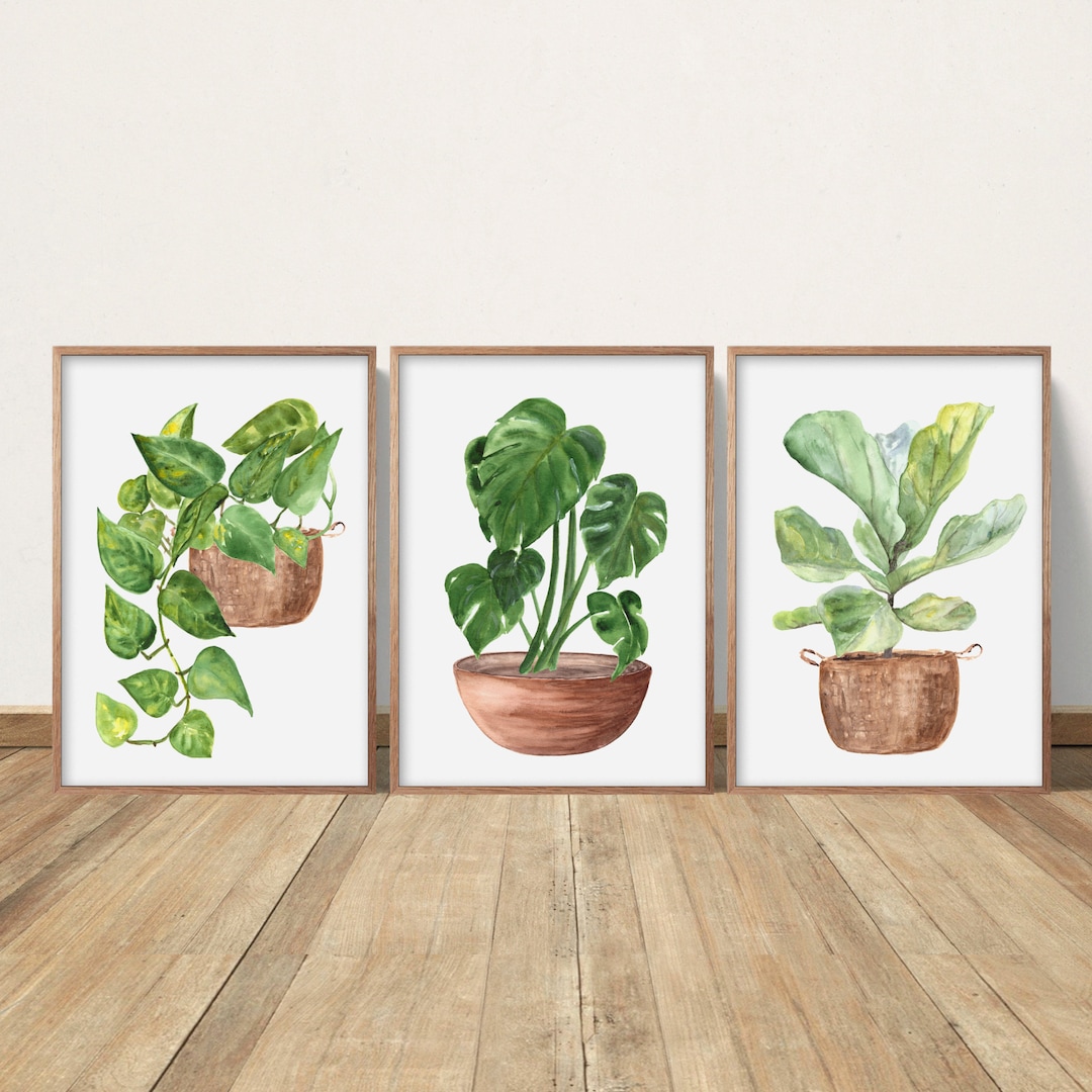 Botanical Print Set, Plant Posters, Set of 3 Leaf Prints, Living Room ...