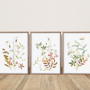Autumn Leaves, Botanical Print Set, Wildflower Prints, Meadow Flowers ...