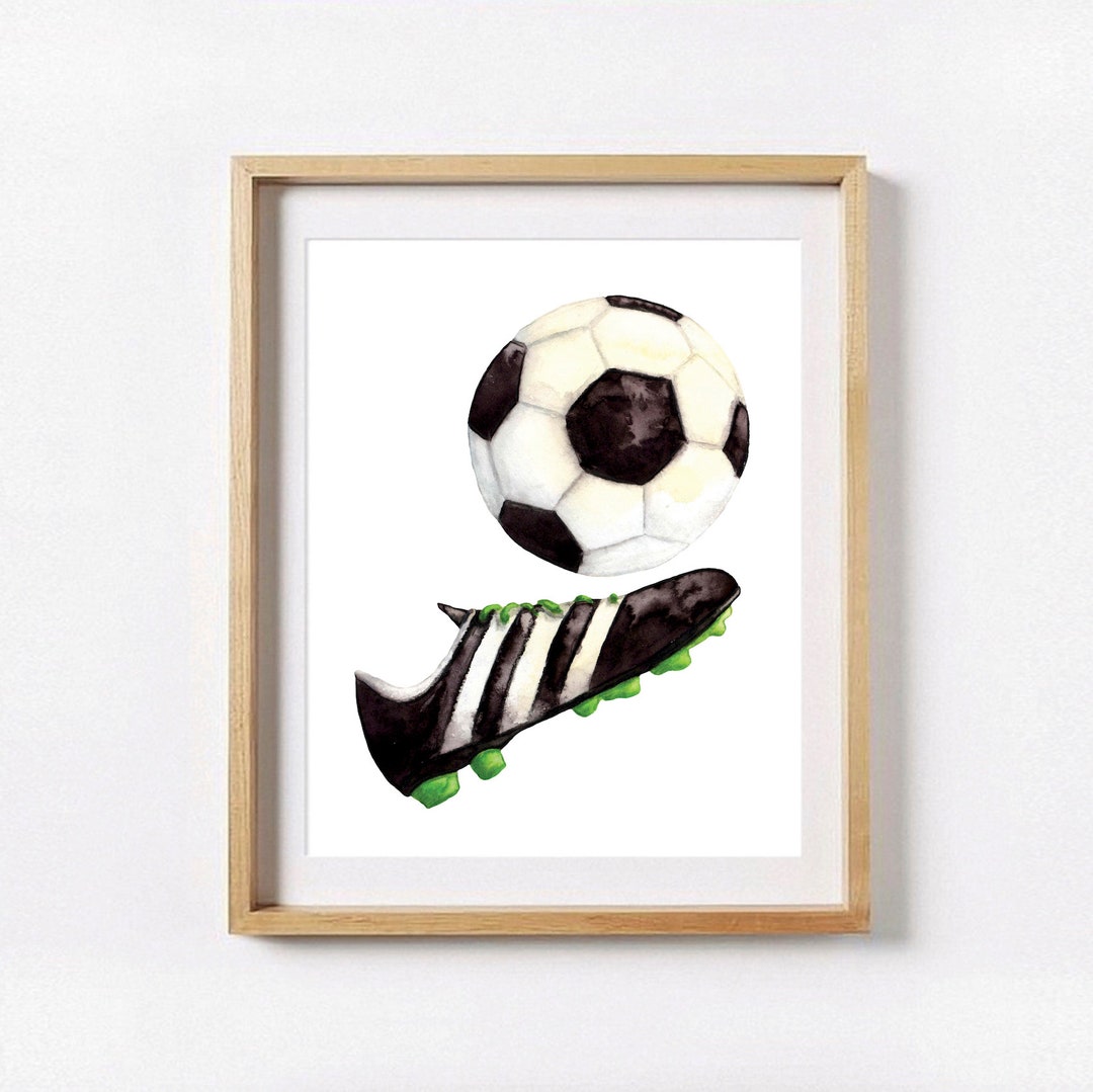 Soccer Wall Art, Watercolor Sports Painting, Soccer Ball Shoes, Teen ...