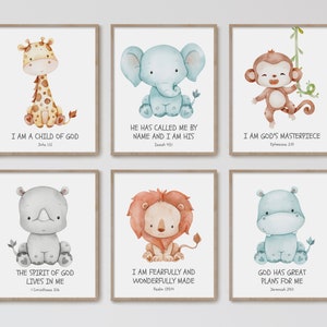 Christian Nursery Decor, Kids Bible Verse Wall Art, Watercolor Animals ...