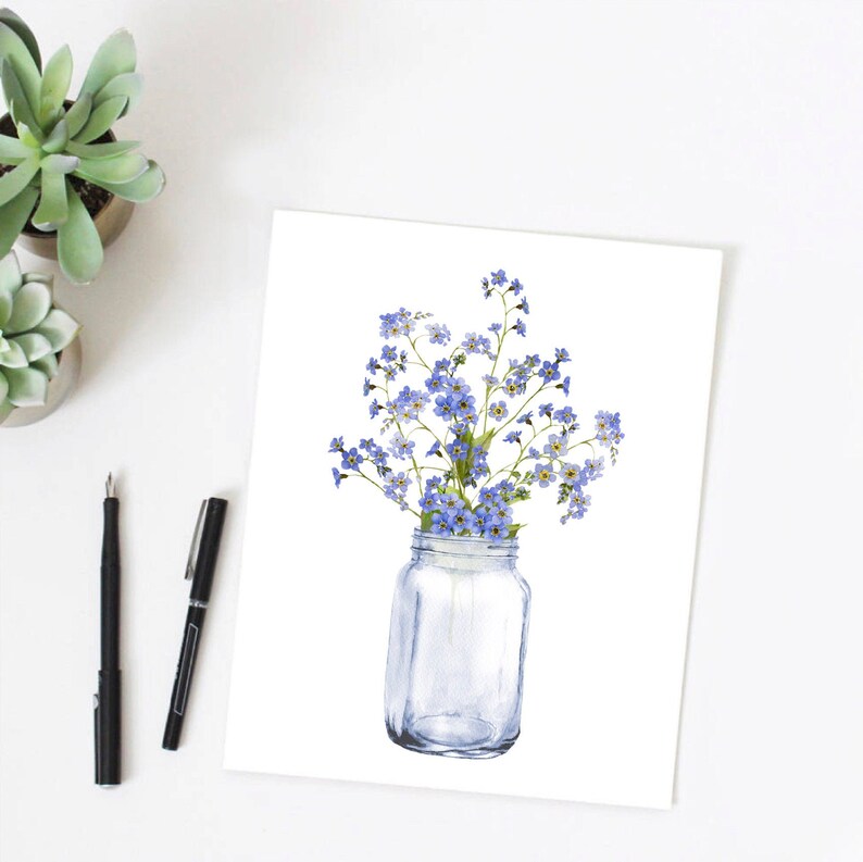 Forget Me Not Painting Watercolor Flowers Bedroom Wall | Etsy