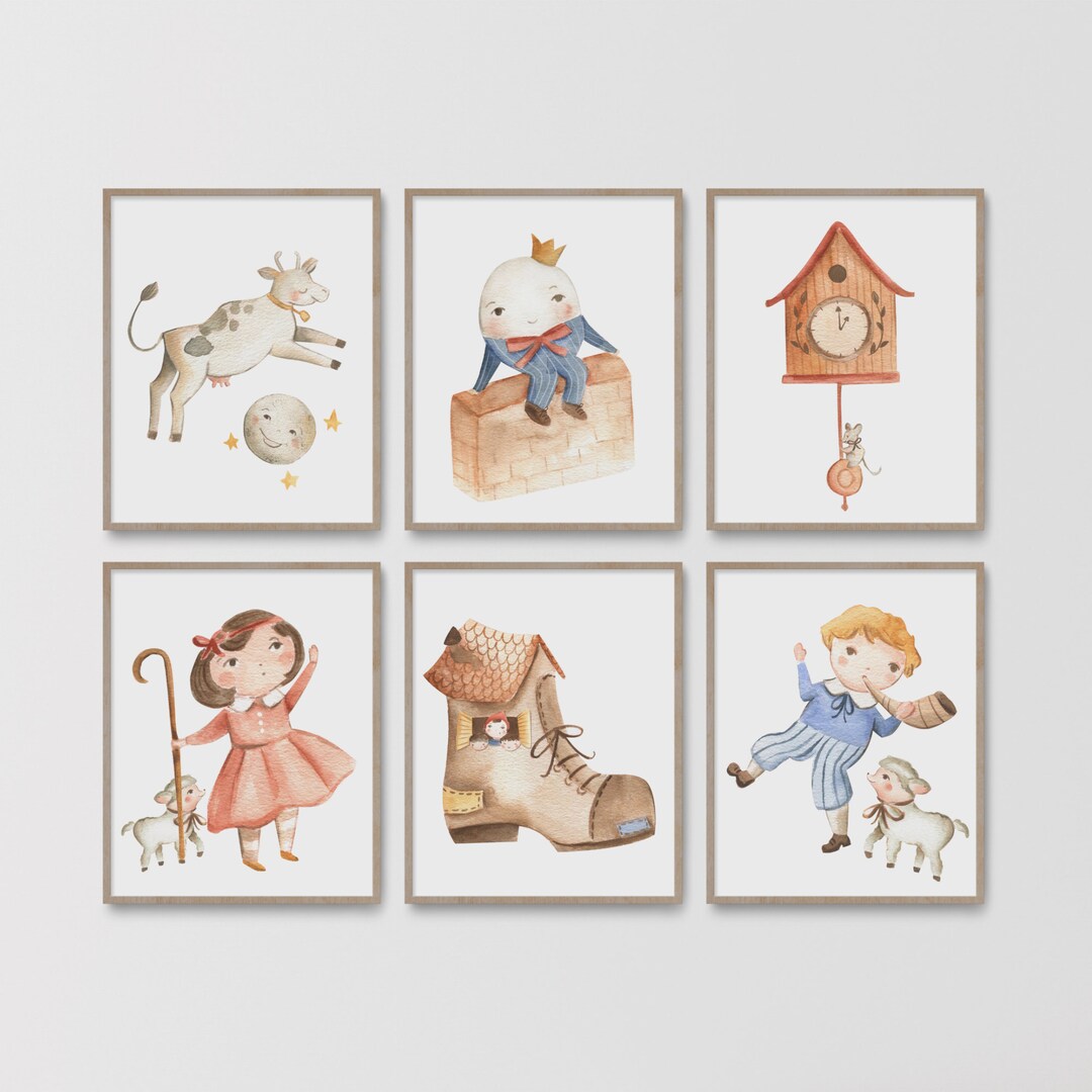 Nursery Rhyme Prints, Nursery Wall Art, Kids Room Decor, Mother Goose ...