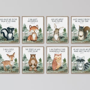 Christian Nursery Decor, Kids Bible Verse Wall Art, Woodland Animals ...