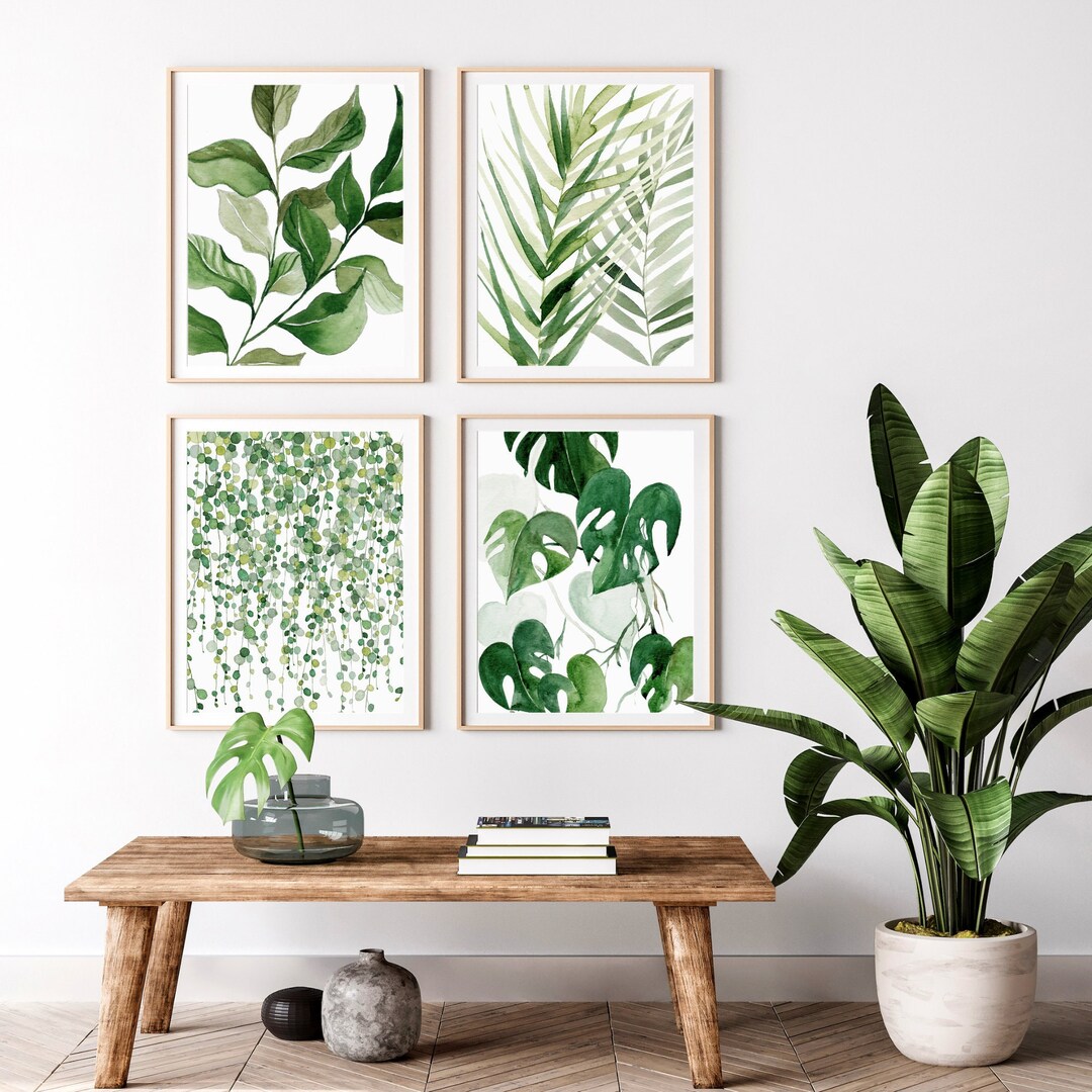 Botanical Print Set, Watercolor Paintings, Plant Posters, Set of 4 Leaf ...