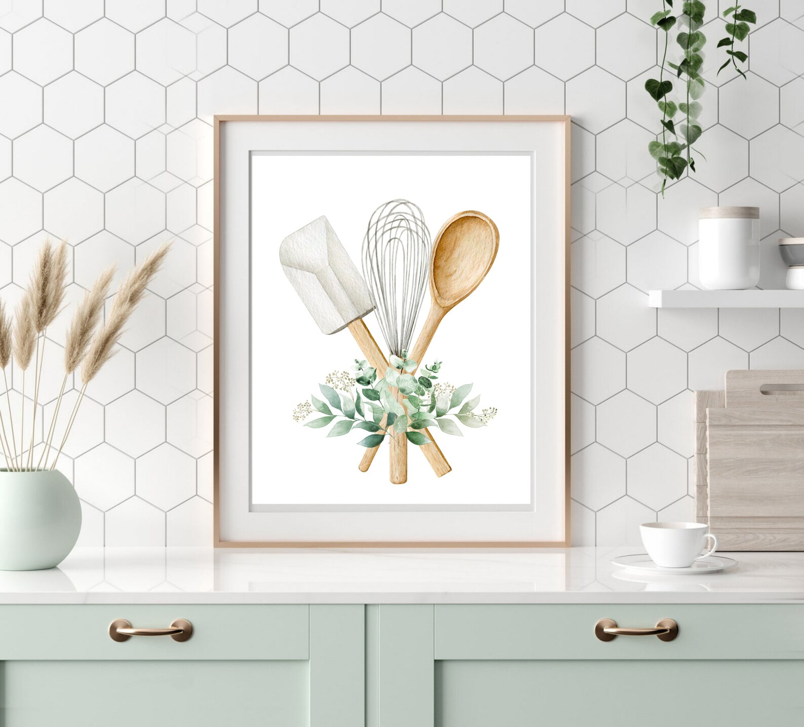 Kitchen Wall Art Watercolor Baking Utensils Farmhouse Decor - Etsy