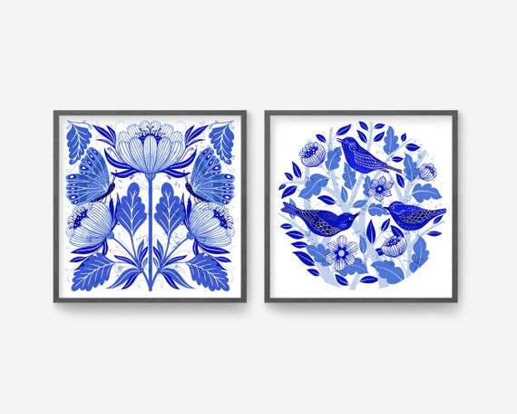 Delft Blue Wall Art Holland Painting Scandinavian Folk Art | Etsy