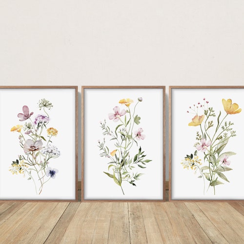 Wildflower Prints Watercolor Flowers Farmhouse Decor Meadow - Etsy