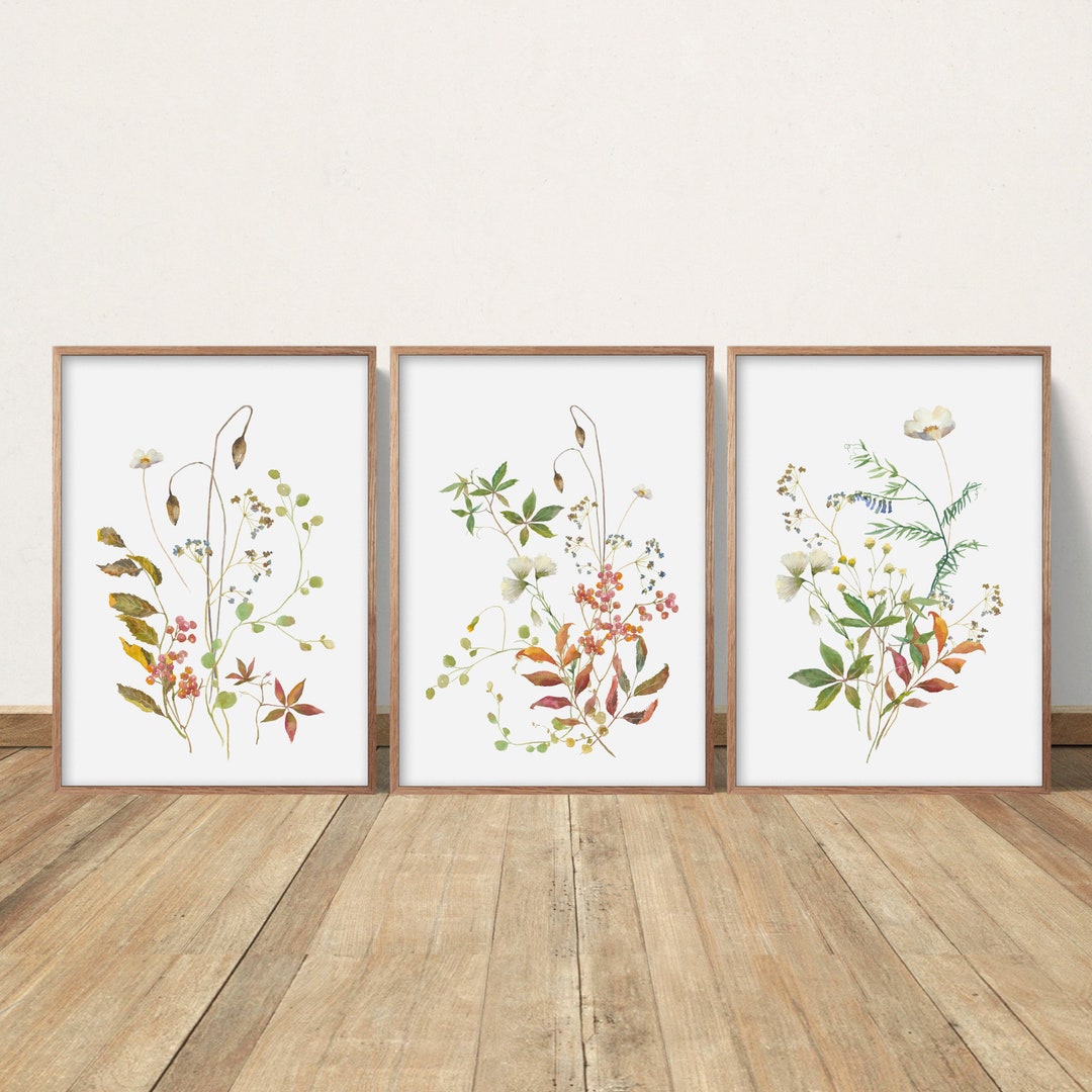 Autumn Leaves, Botanical Print Set, Wildflower Prints, Meadow Flowers ...