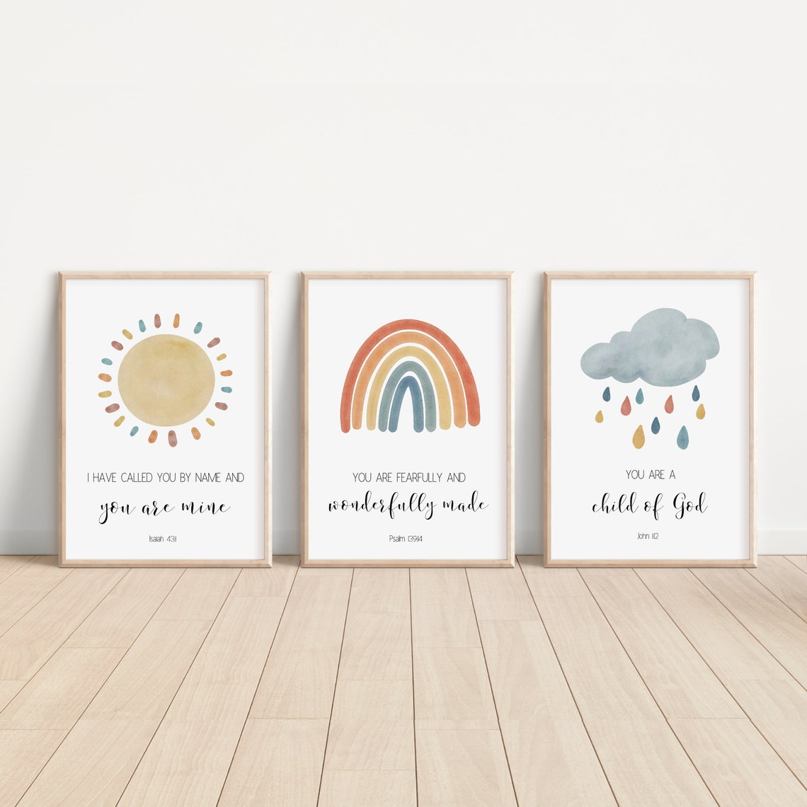 Christian Nursery Decor, Set of 3 Kids Bible Verse Wall Art, Scripture ...