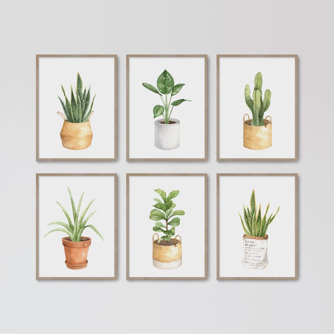 Houseplant Art, Botanical Print Set, Plant Posters, Set of 6 Leaf ...