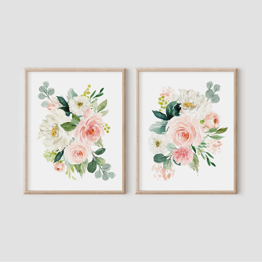 Watercolor Peony Paintings, Pink Floral Prints, Floral Bouquet, Bedroom ...