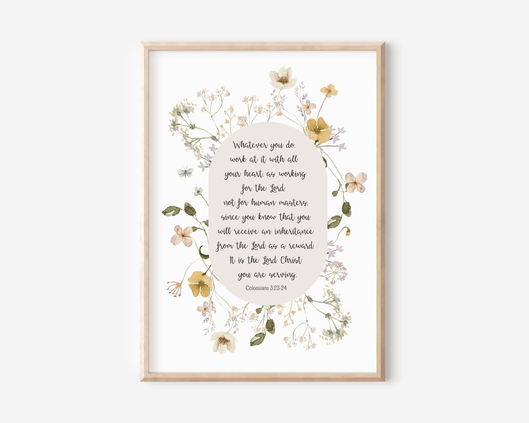 Colossians 3:23-24, Work for the Lord, Bible Verse Wall Art, Christian ...