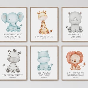 Christian Nursery Decor, Kids Bible Verse Wall Art, Safari Animals ...