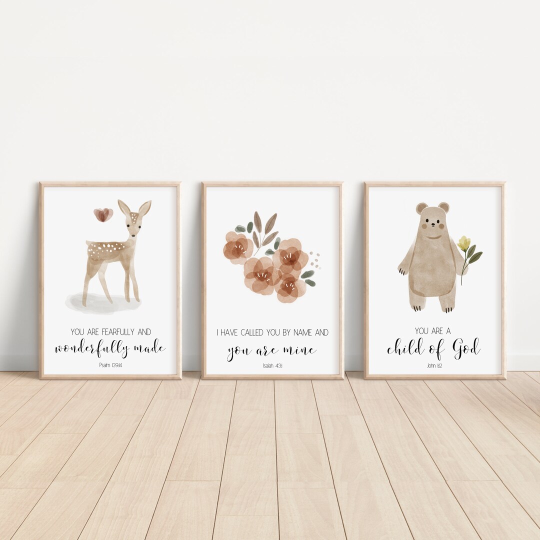 Christian Nursery Decor, Kids Bible Verse Wall Art, Woodland Animals ...