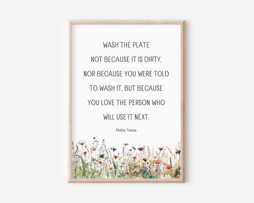 Wash the Plate, Mother Teresa Quote, Inspirational Wall Art, Kitchen ...