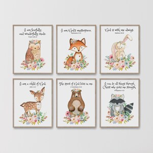 Christian Nursery Decor, Kids Bible Verse Wall Art, Watercolor Animals ...