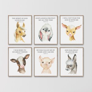 Christian Nursery Decor, Kids Bible Verse Wall Art, Farm Animals, Baby ...