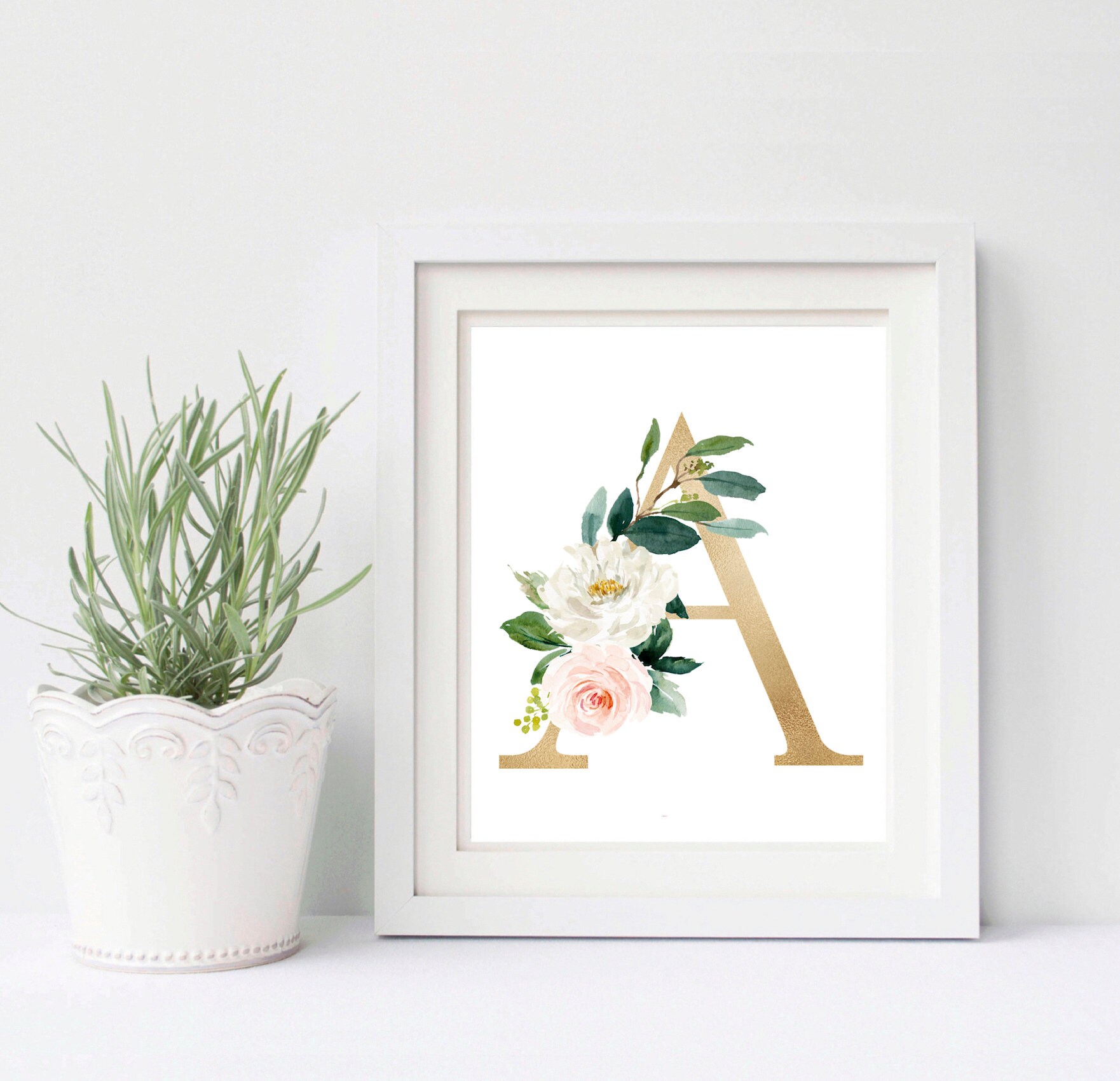 Custom Print Pink and Gold Personalized Initial Nursery Wall | Etsy