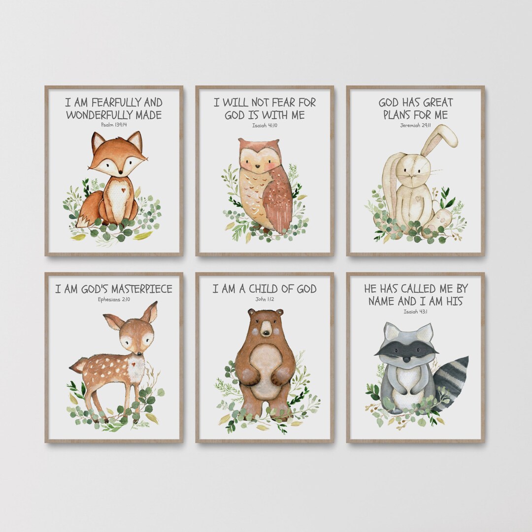 Christian Nursery Decor, Set of 6 Kids Bible Verse Wall Art, Watercolor ...