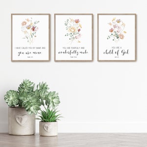 Christian Nursery Decor, Kids Bible Verse Wall Art, Watercolor Flowers ...