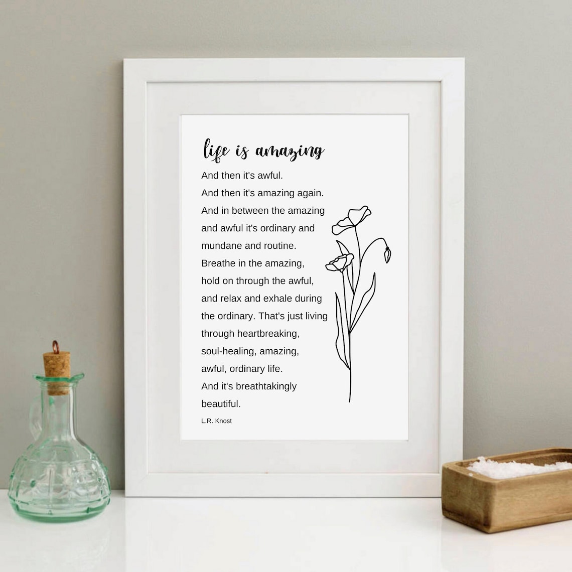 Life is Amazing, LR Knost Quote, Inspirational Wall Art, Social Worker ...