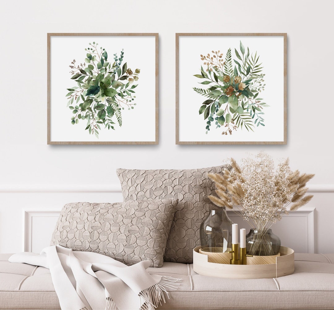 Botanical Print Set, Square Prints, Living Room Wall Art, Leaf Print ...