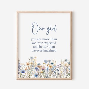 Our Girl You Are More Than We Ever Expected, Baby Girl Nursery Wall Art, Watercolor Wildflowers ...