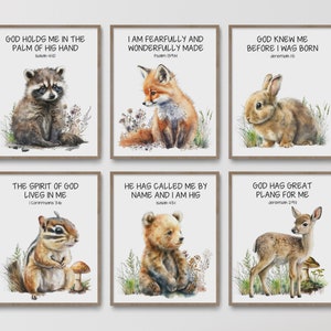 Christian Nursery Decor, Kids Bible Verse Wall Art, Watercolor Animals ...