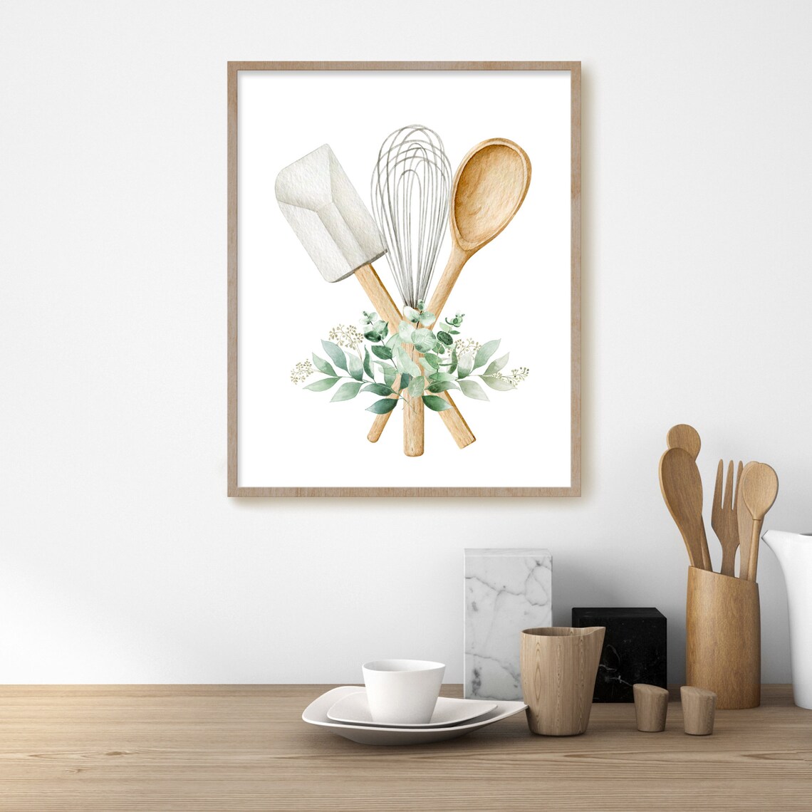 Kitchen Wall Art Watercolor Baking Utensils Farmhouse Decor - Etsy