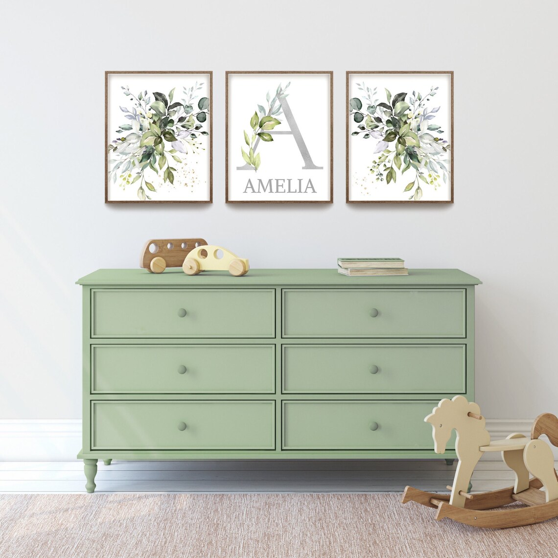 Custom Name Print Nursery Wall Art Botanical Print Set - Etsy