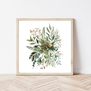 Botanical Print Set, Square Prints, Living Room Wall Art, Leaf Print ...