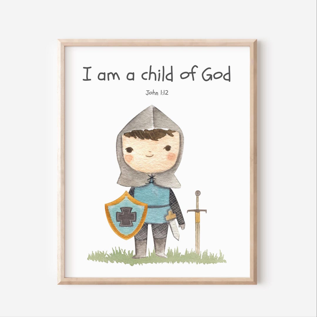 I Am a Child of God, Knight Poster, Kids Bible Verse Wall Art ...