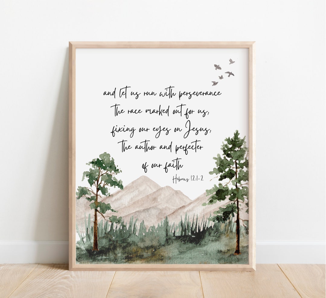 Hebrews 12:1-2, Let Us Run the Race With Perseverance, Bible Verse Wall ...